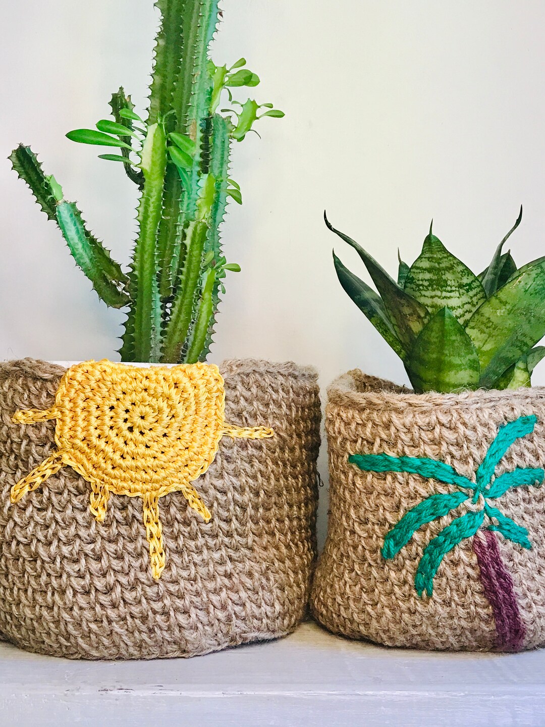 Set of Two Jute Storage Baskets, Plant Holder Pot, Children's Toy ...