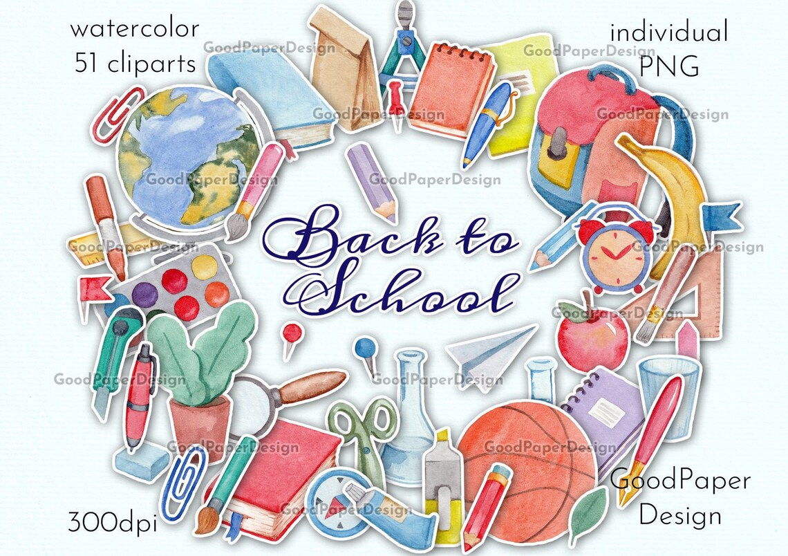 School Clip Art. Watercolor Clipart. Back to School. Education - Etsy