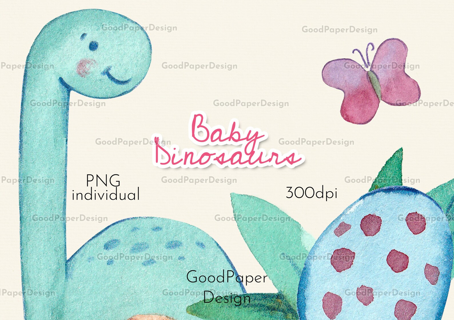 Baby Dinosaurs Watercolor Clipart. Hand Painted Cute Dinosaurs Clip Art ...