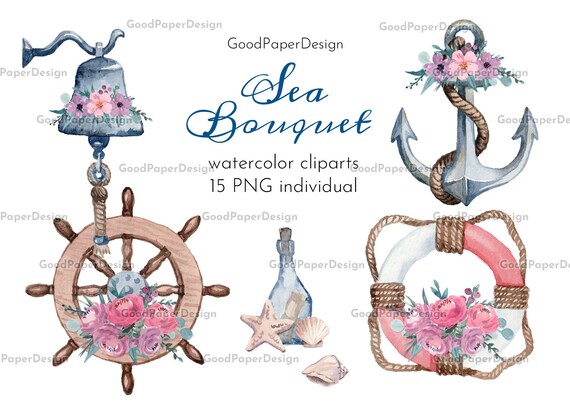 Watercolor Nautical Clipart PNG Watercolor Floral Anchor | Etsy