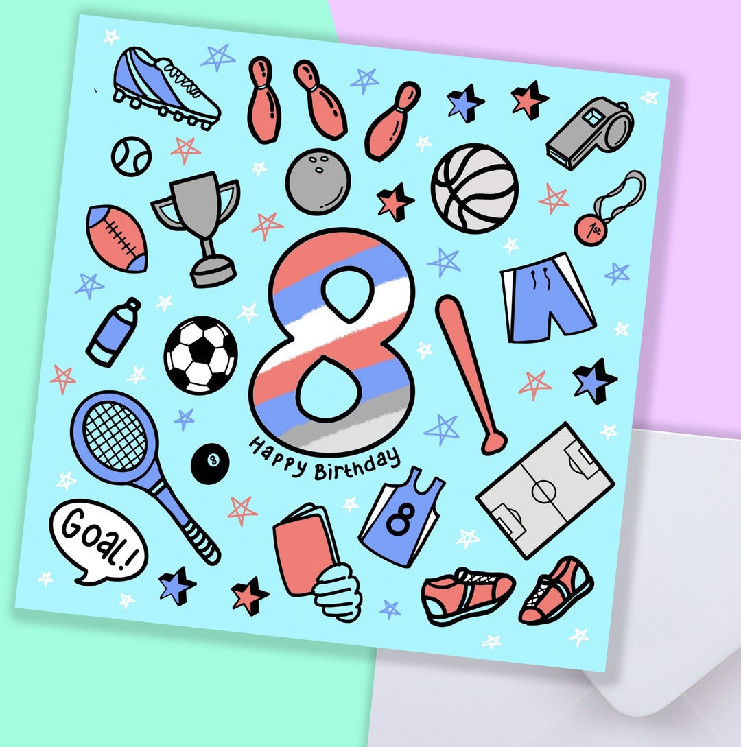 7th/8th/9th Birthday Sports Doodles Card - Etsy Österreich