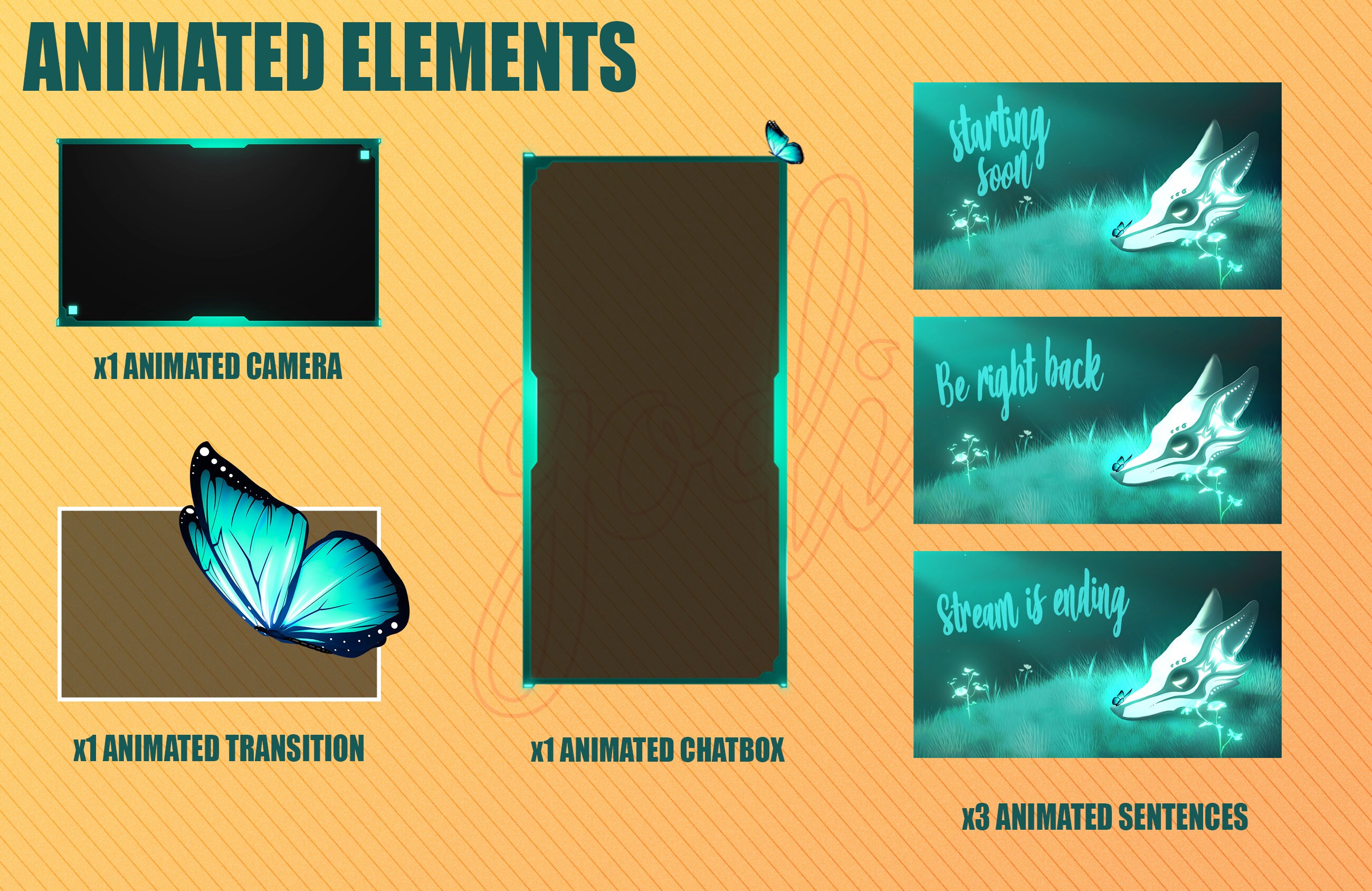 ANIMATED Spirit Fox Stream Pack - 3 Overlays - 6 Badges - 8 Panels - 1 ...