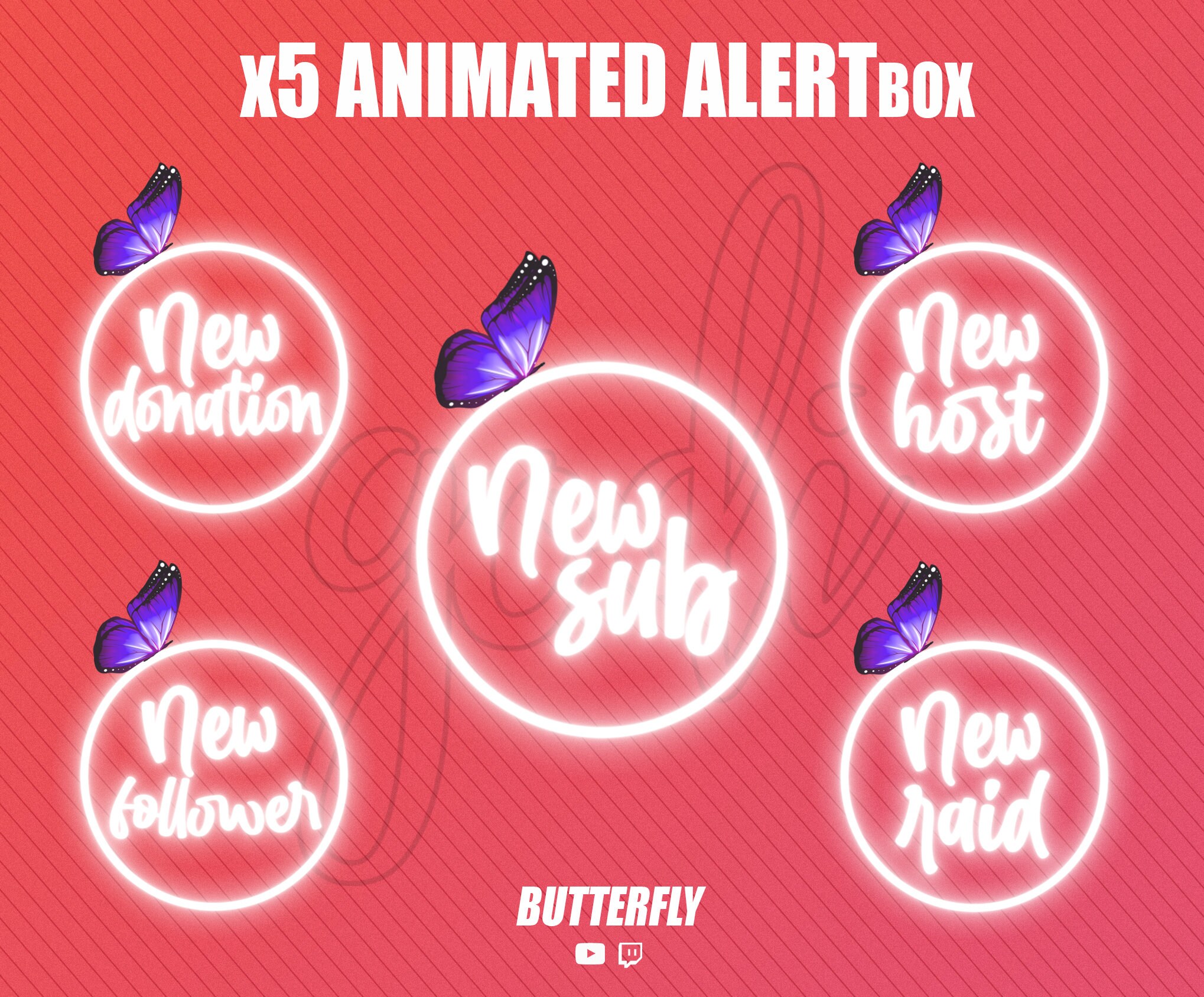 X5 ANIMATED Butterfly Alert Box purple Sub Follower - Etsy