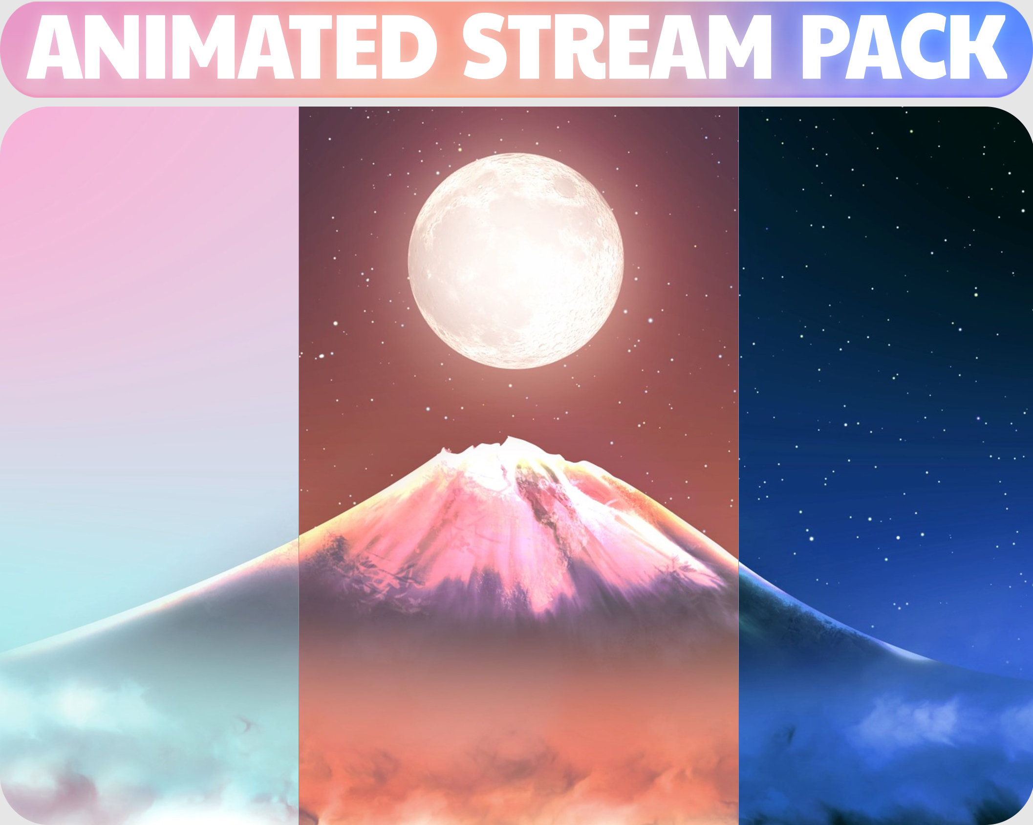 ANIMATED MOUNT FUJI Stream Pack - 3 Overlays - 3 Sentences - 6 Badges ...
