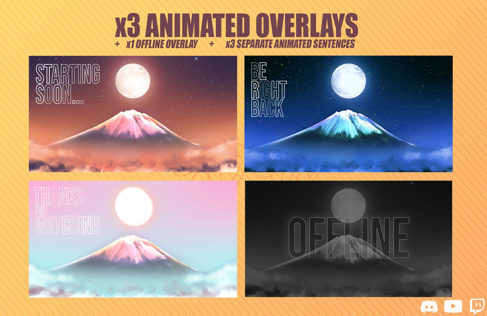 ANIMATED MOUNT FUJI Stream Pack - 3 Overlays - 3 Sentences - 6 Badges ...