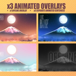 ANIMATED MOUNT FUJI Stream Pack - 3 Overlays - 3 Sentences - 6 Badges ...
