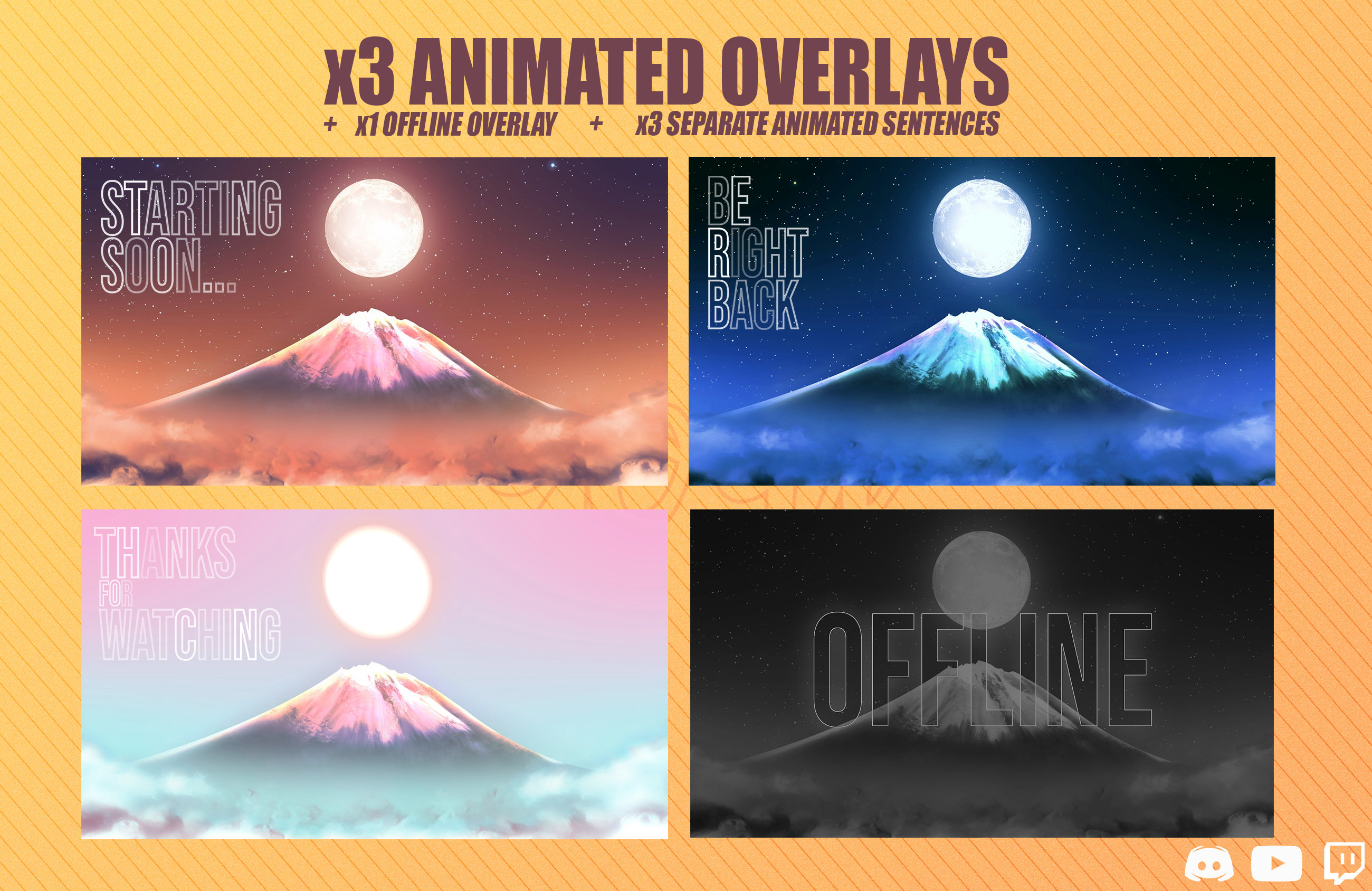 ANIMATED MOUNT FUJI Stream Pack - 3 Overlays - 3 Sentences - 6 Badges ...