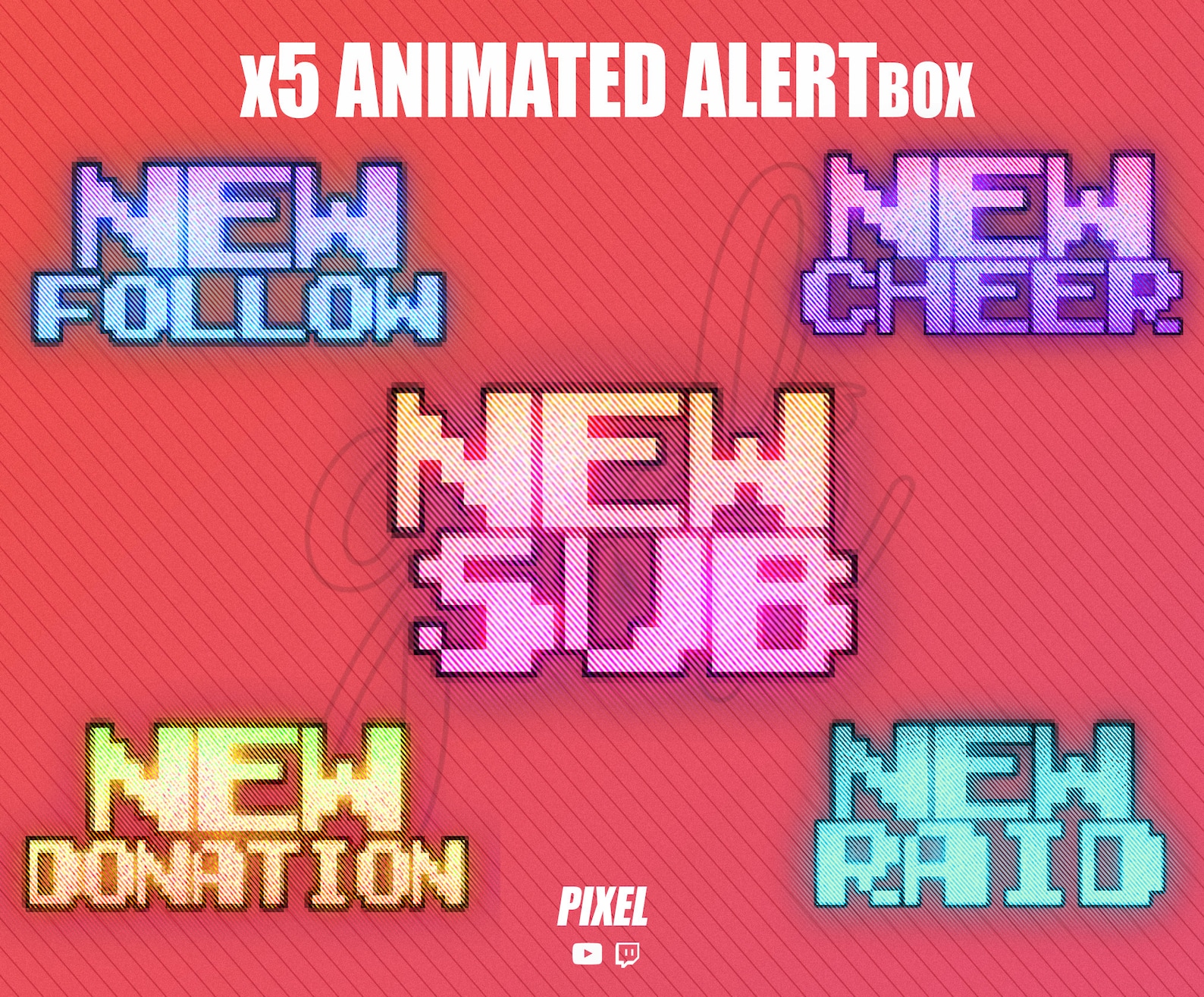 X5 ANIMATED Pixel Alert Box [ Sub - Follower - Donation - Host - Raid ...