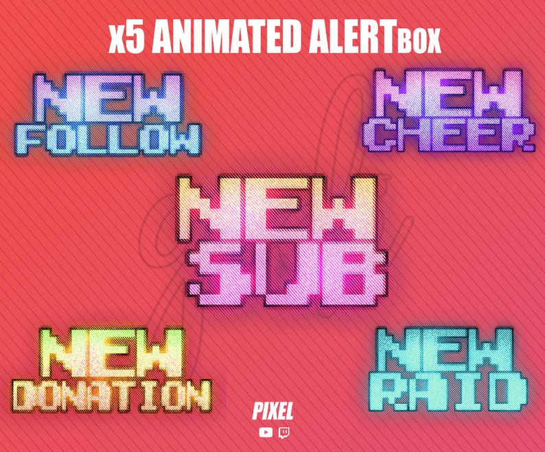 X5 ANIMATED Pixel Alert Box [ Sub - Follower - Donation - Host - Raid ...