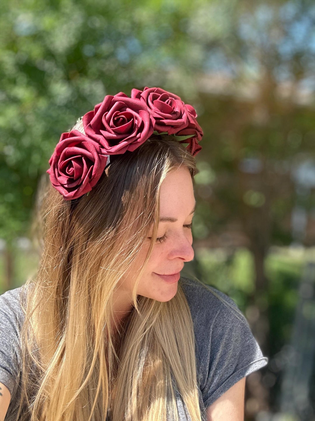 Dark Red Rose Flower Crown for Music Festival or Renaissance Faire - Etsy