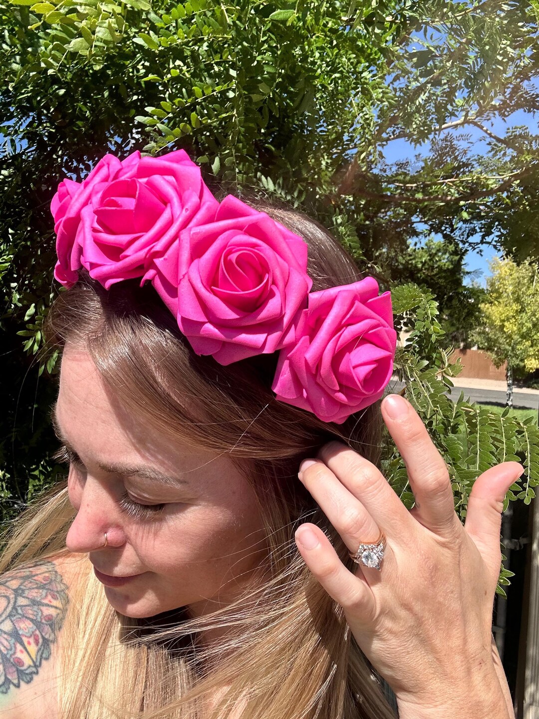Hot Pink Rose Flower Crown - Floral Headpiece - Etsy
