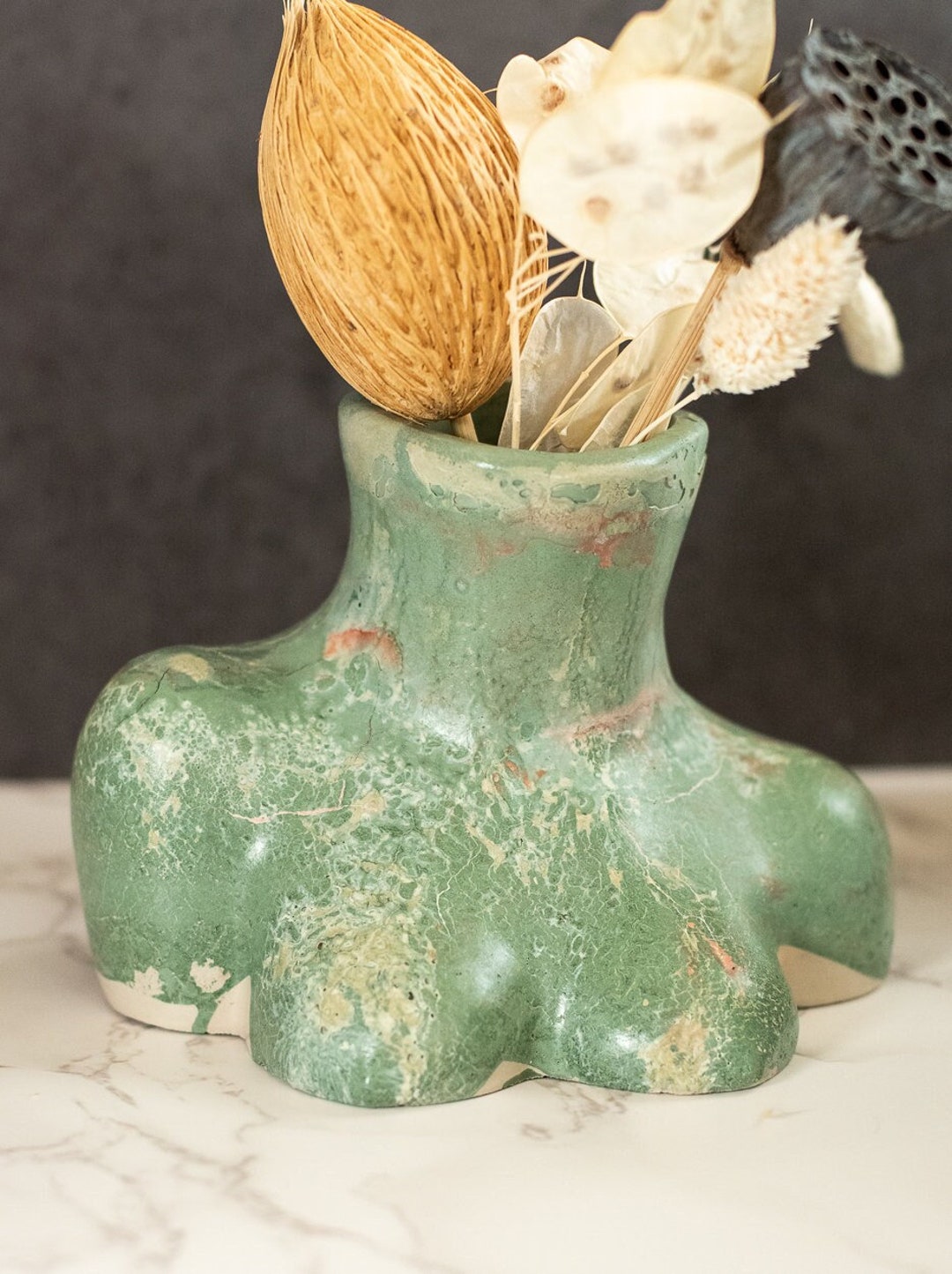 Green Woman Bust Flower Vase Concrete Home Decor Decorative Vase for ...