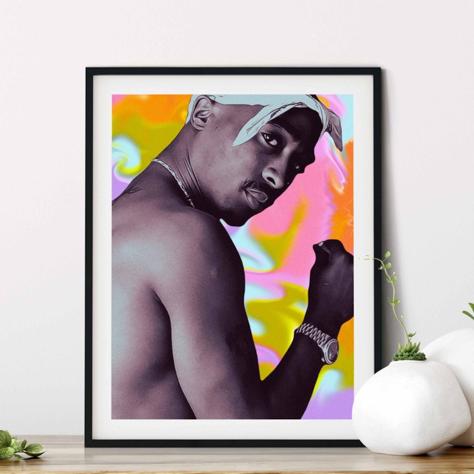 Colourful Grainy Tupac 2pac Print | Wall Art | Wall Decor | Tupac ...