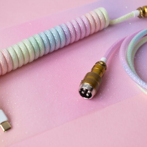 Pastel Rainbow Custom Coiled Keyboard Cable With White - Etsy