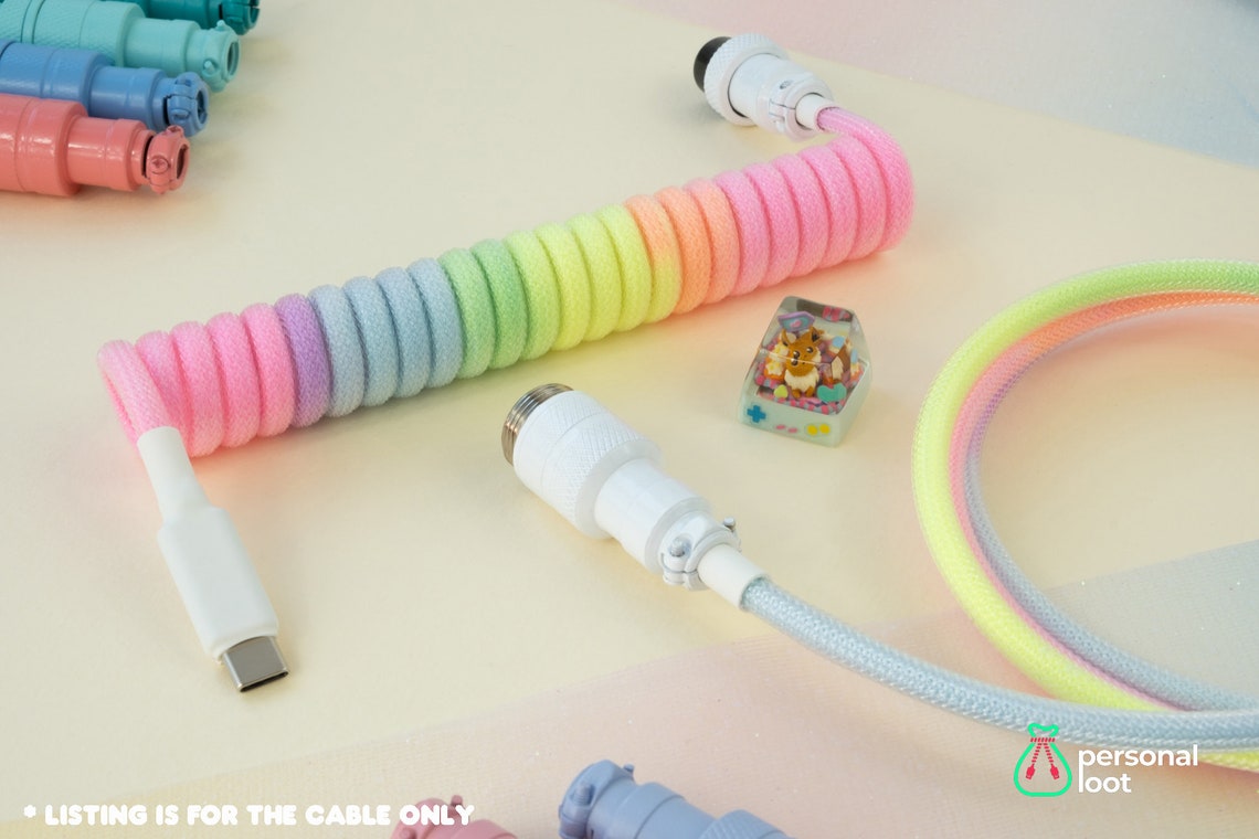Pastel Rainbow Custom Coiled Keyboard Cable With White - Etsy