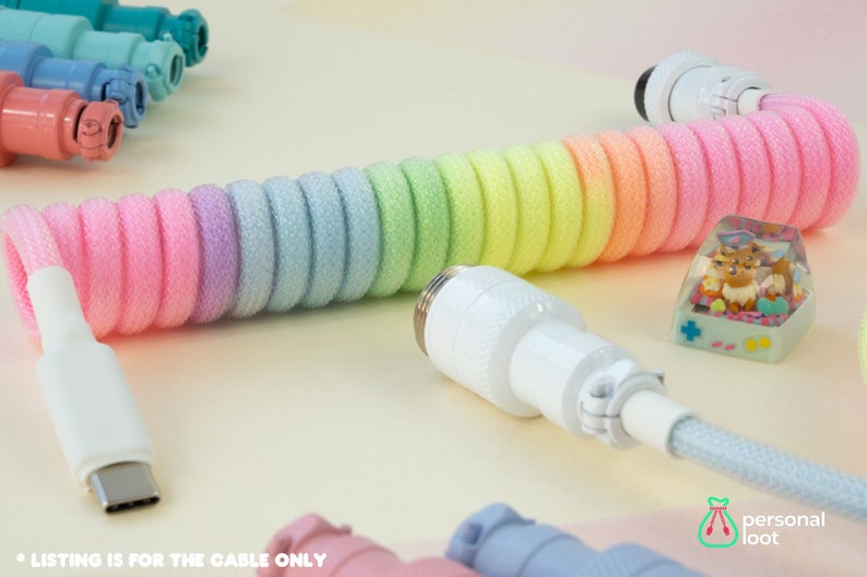 Pastel Rainbow Custom Coiled Keyboard Cable | Pastel Multicolour With ...
