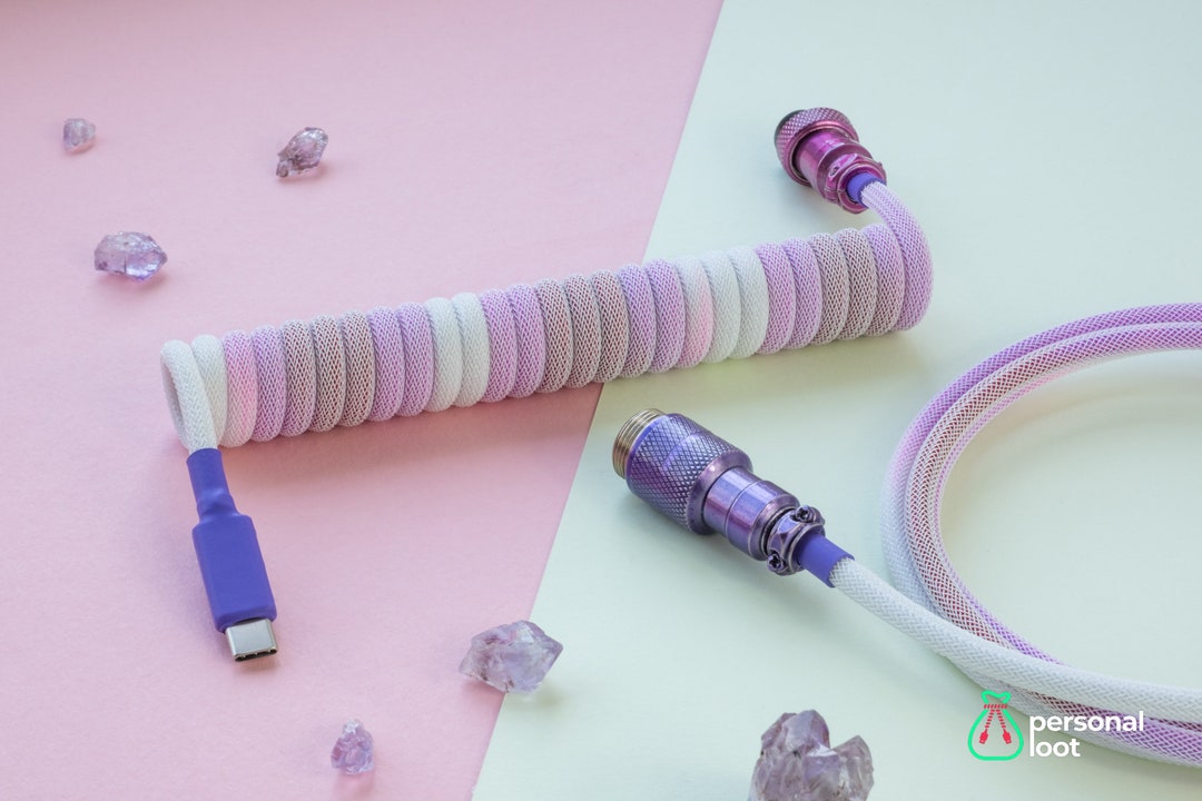 Amethyst Themed Custom Coiled Keyboard Cable | Pink/red/white With Pink ...