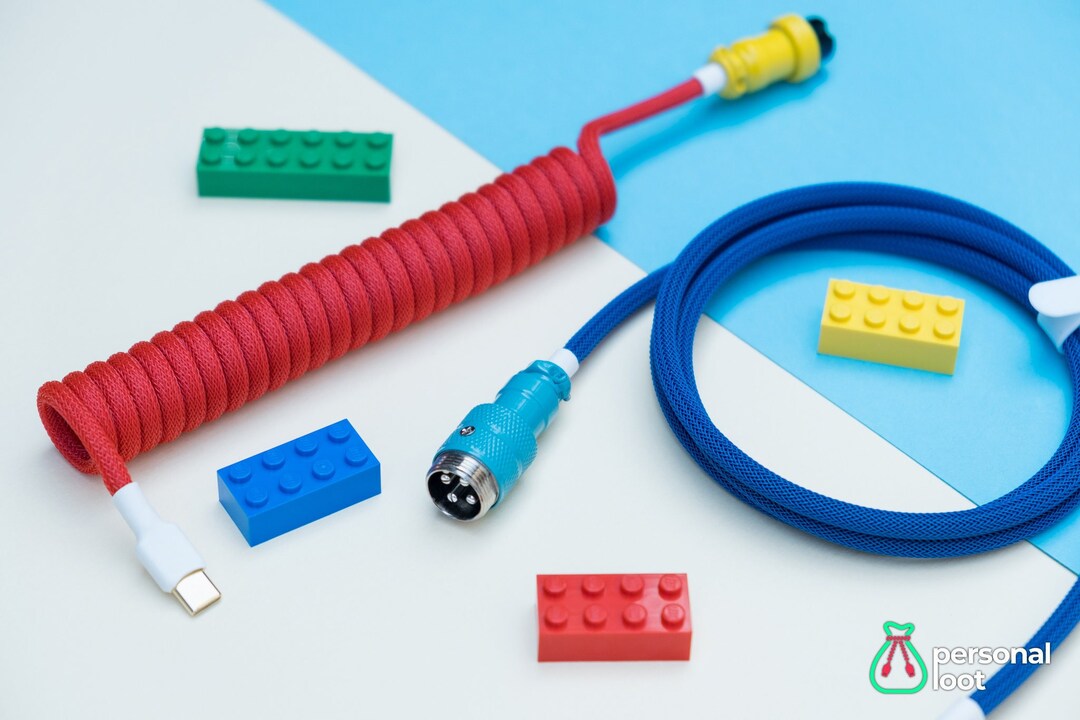 Panels Themed Custom Coiled Keyboard Cable | Red and Blue With Yellow ...