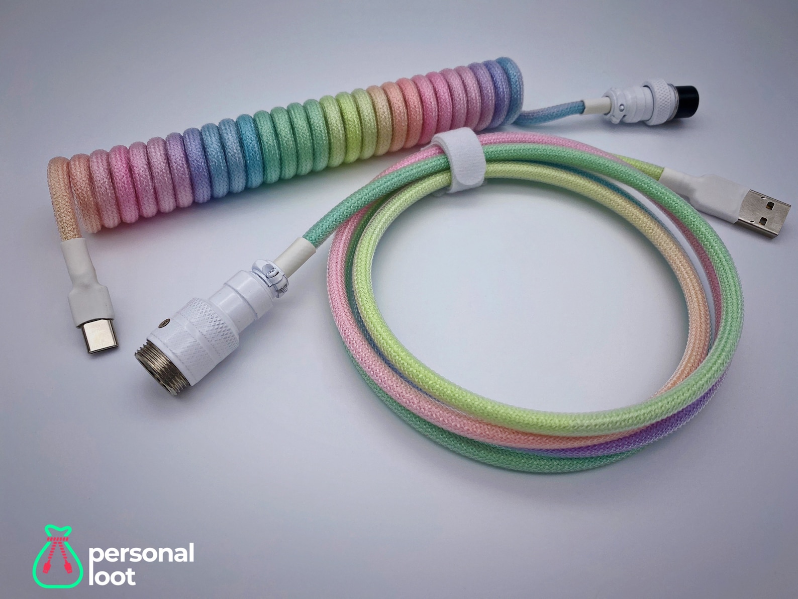 Pastel Rainbow Custom Coiled Keyboard Cable With White | Etsy UK