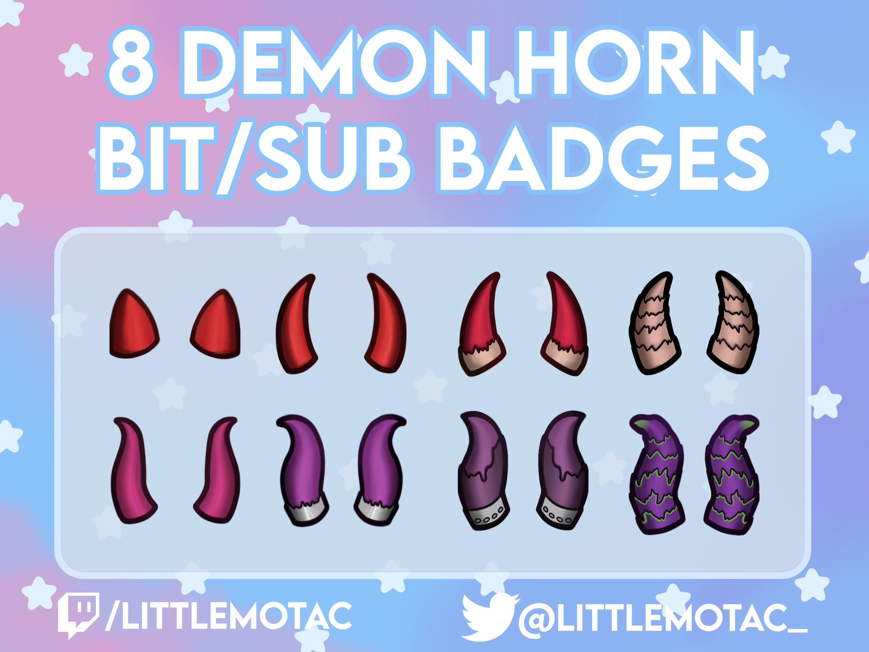 Demon Devil HORN Bit / Sub Twitch Badges X8 | Cute Colourful Stream ...