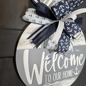 Nautical Welcome Door Hanger, 18" Anchor Sign for Beach House, Coastal ...