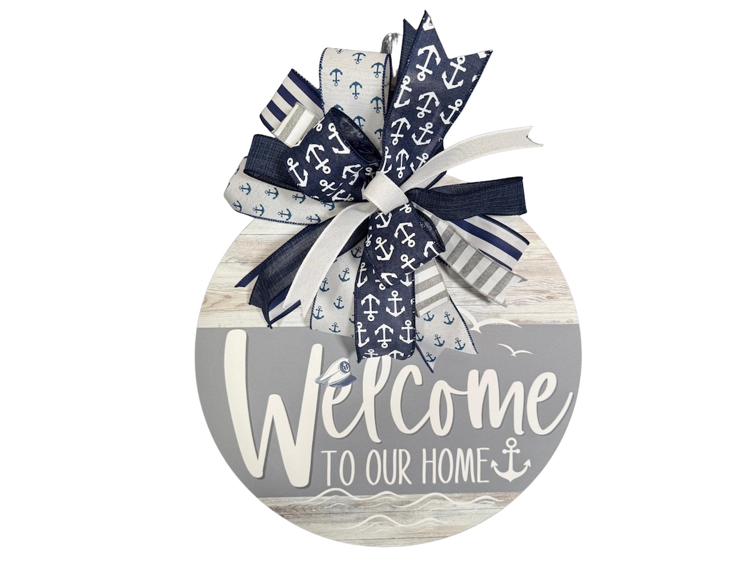Nautical Welcome Door Hanger, 18" Anchor Sign for Beach House, Coastal ...
