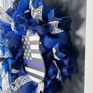 Police Hero Badge Wreath - Peacekeeper Blue Ribbon & Flag, Patriotic ...