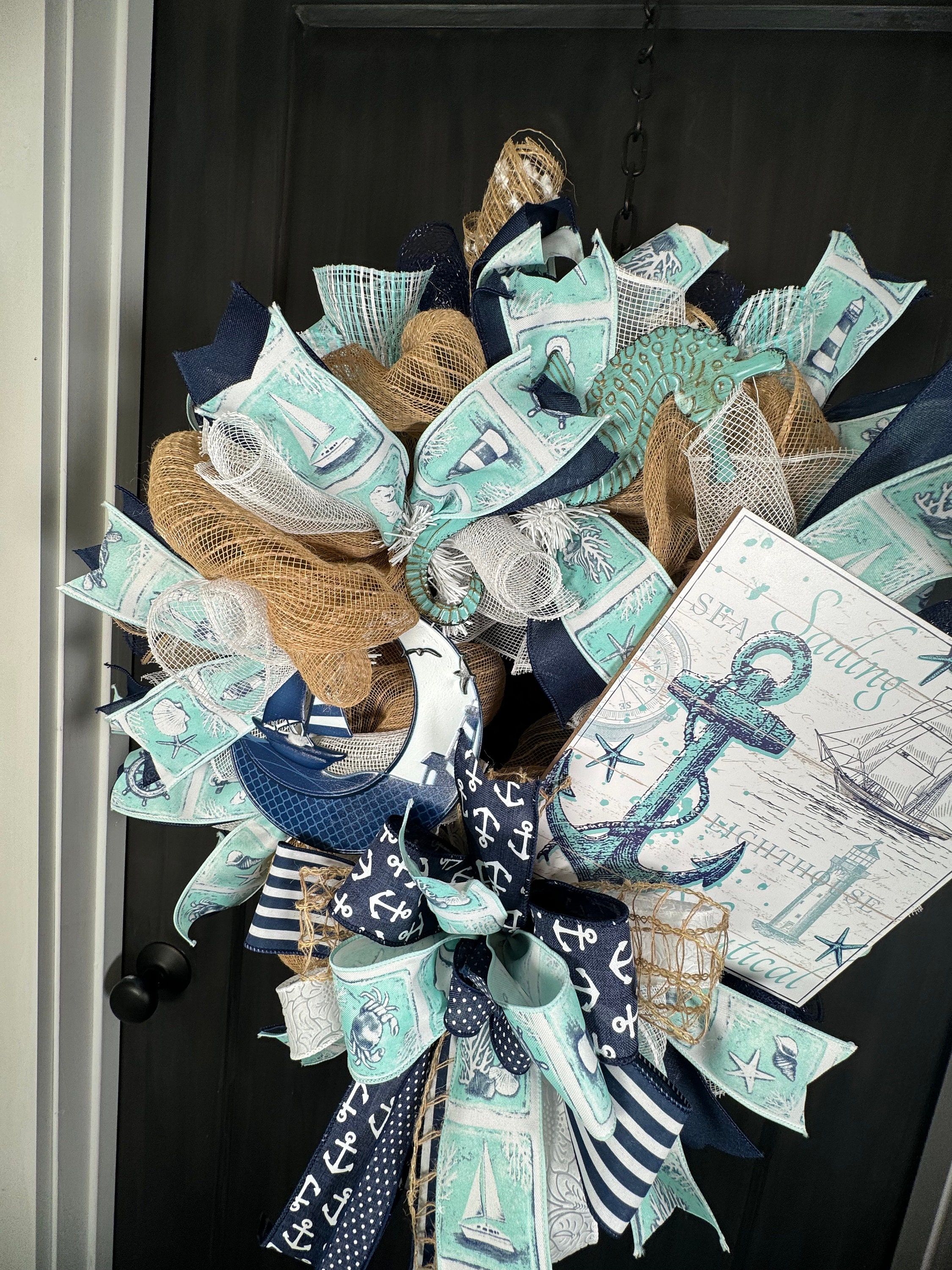 Vintage Nautical Collage Wreath With Blueprint Accents and Burlap ...
