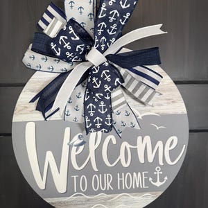 Nautical Welcome Door Hanger, 18" Anchor Sign for Beach House, Coastal ...