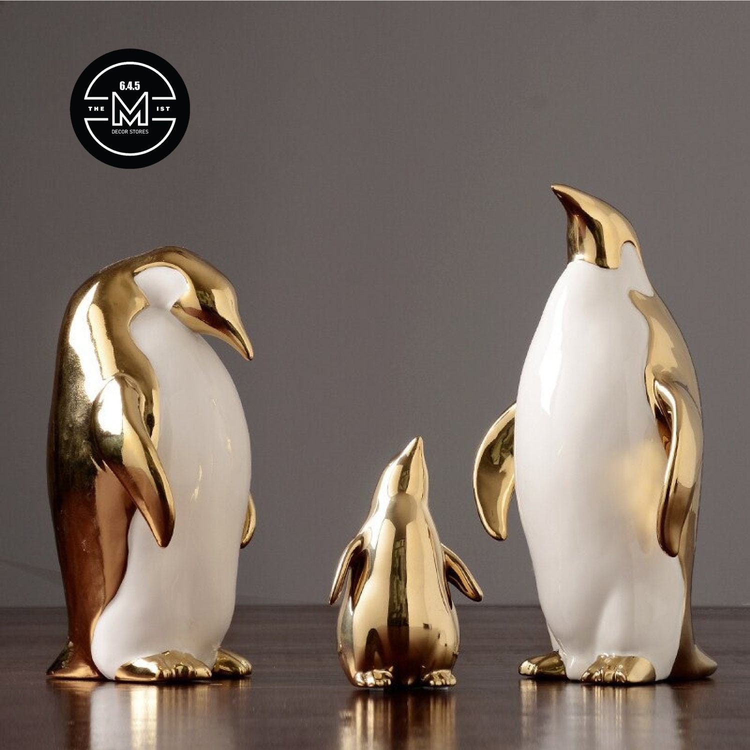 Ceramic White and Silver Penguin Family Statues Set of Three - munimoro ...