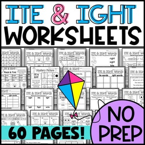 ITE and IGHT Worksheets: Picture & Word Sorts, Cloze, Matching, Mystery ...