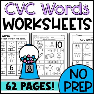 CVC Words Worksheets: Sound Boxes Short Vowels No Prep Short Vowel ...
