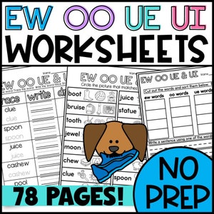 Ew Oo Ue and Ui Worksheets: Word & Picture Sorts, Color by Code, I Spy ...