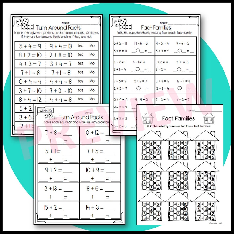 Turn Around Fact and Fact Family Worksheets: First and Second Grade ...
