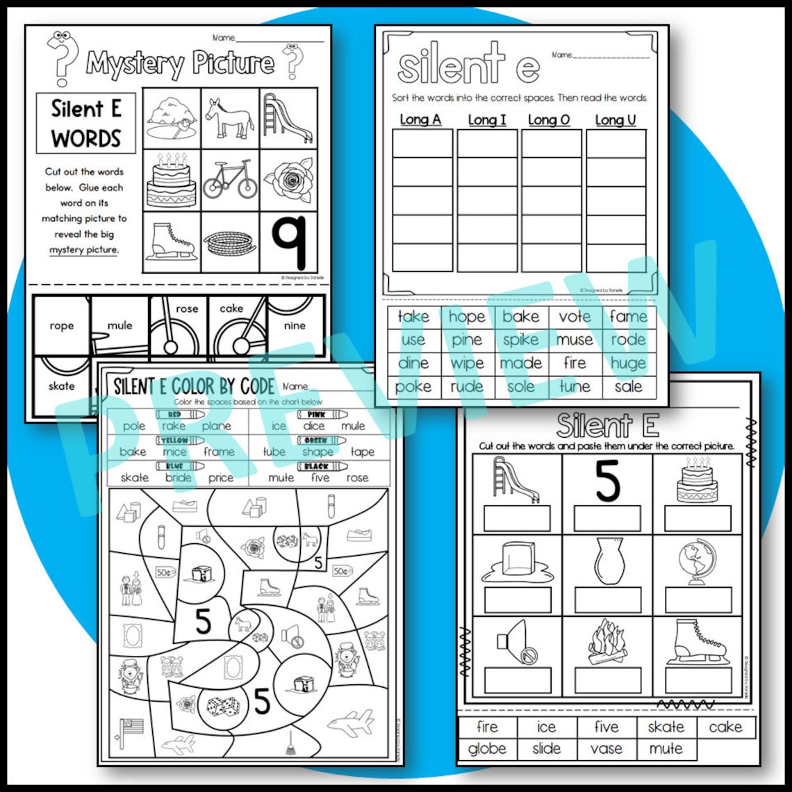 Long Vowel Silent E Worksheets: First Grade Kindergarten Second Grade ...