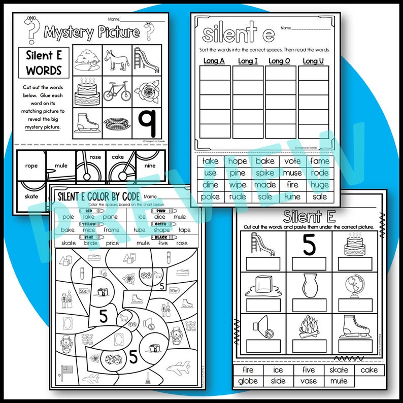 Long Vowel Silent E Worksheets: First Grade Kindergarten Second Grade ...