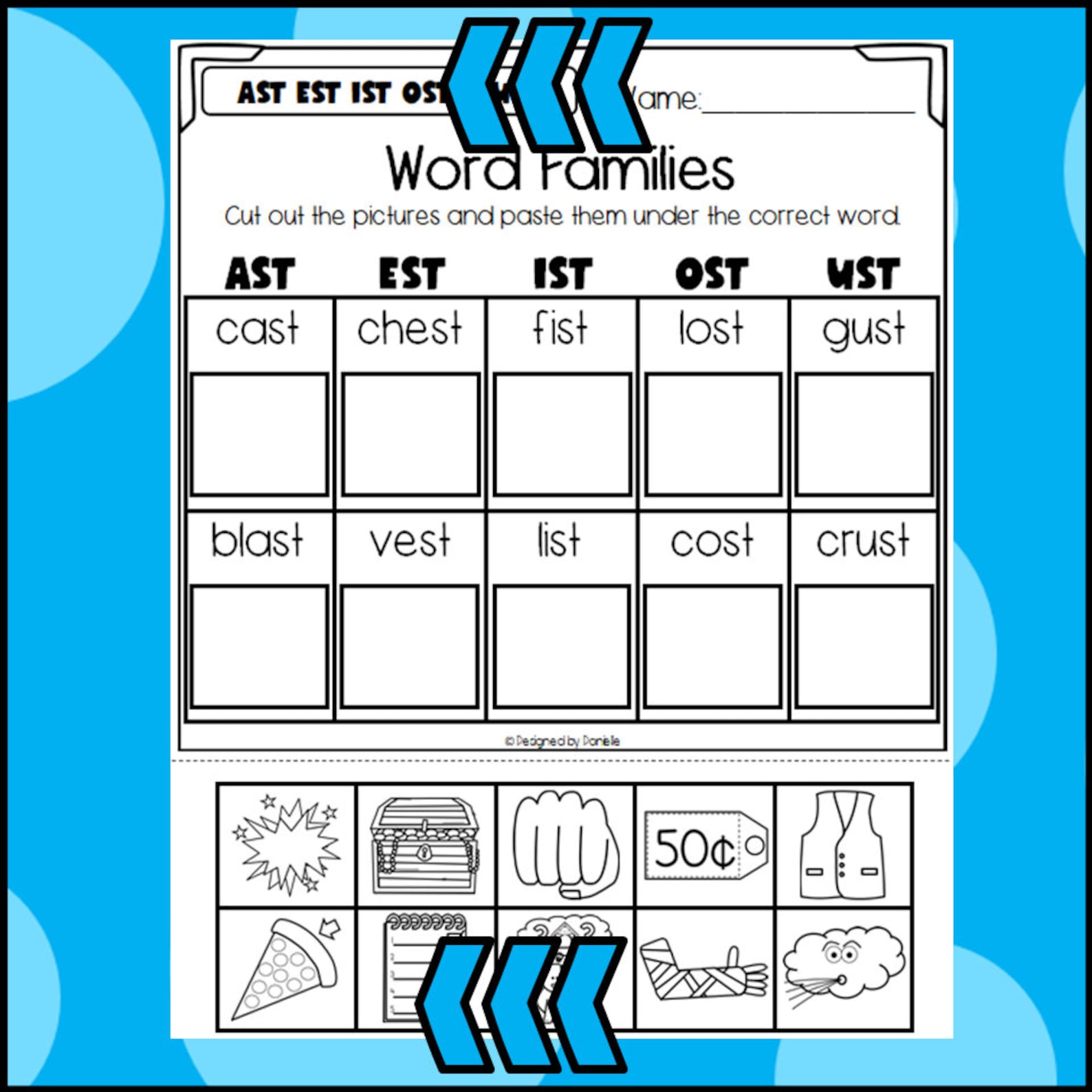 Word Families Cut and Paste Phonics Worksheets: Printable First Grade ...