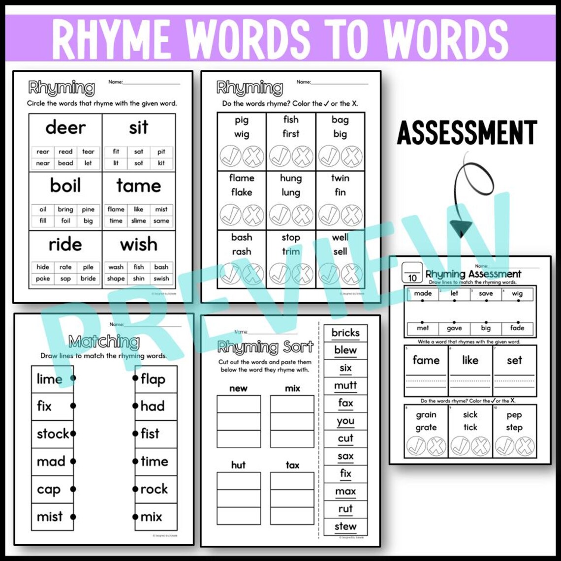 Rhyming Worksheets Kindergarten: Rhyming Cut and Paste Rhyming ...