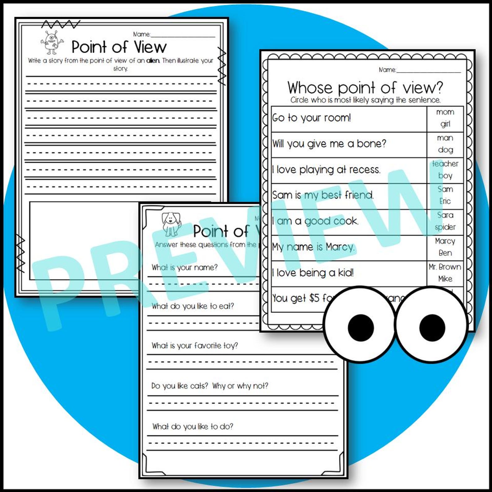 Point of View Worksheets and Writing Pages: First and Second Grade ...