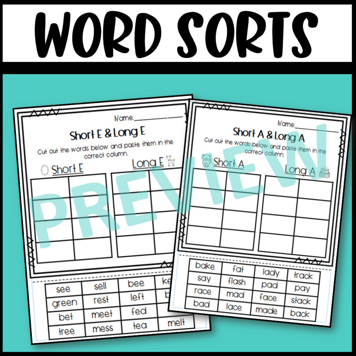 Long and Short Vowel Sorts A, E, I, O, and U: Kindergarten First Grade ...