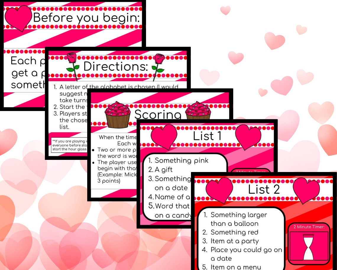 Valentines Day Scattergories / Zoom Game / Google Meet Game / - Etsy