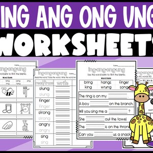 Ing Ang Ong and Ung Phonics Worksheets: Printable First Grade Word ...