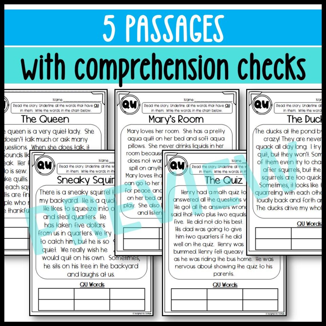 QU Reading Passages With Comprehension Questions for Kindergarten ...