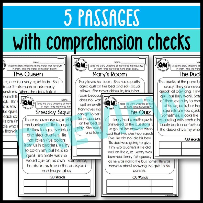 QU Reading Passages With Comprehension Questions for Kindergarten ...