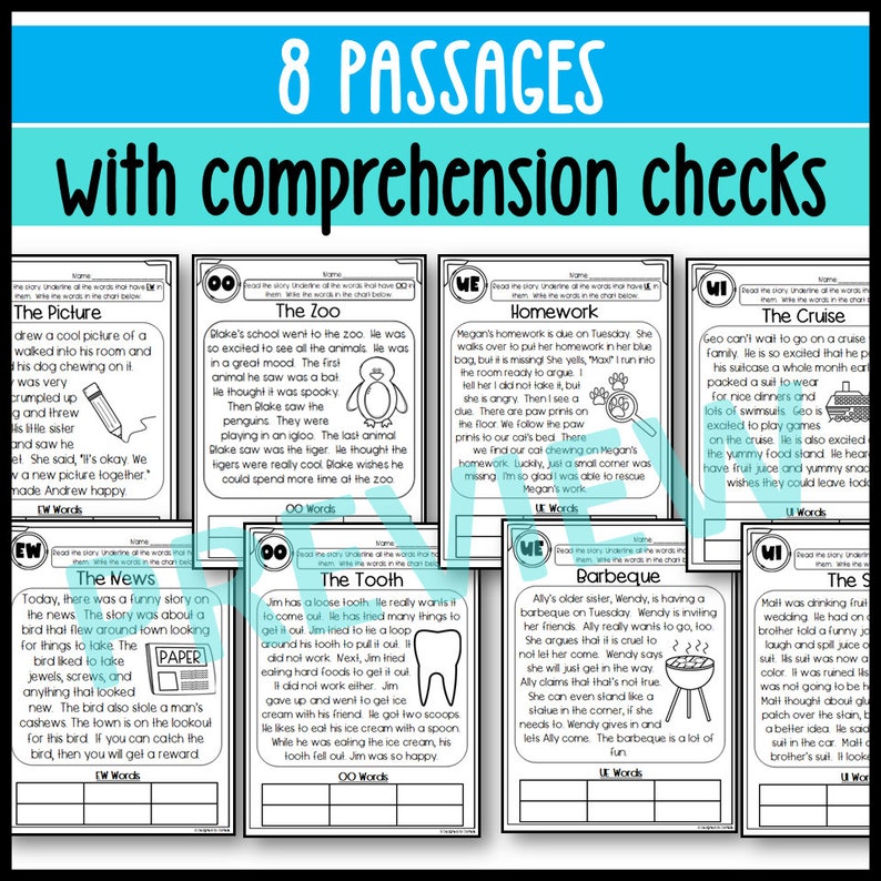 Ew, Oo, Ue, and Ui Passages: First Grade Reading Phonics Passages ...
