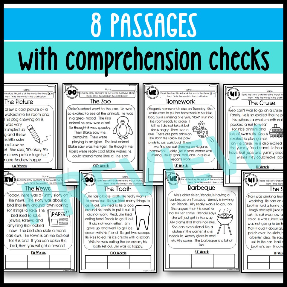 Ew, Oo, Ue, and Ui Passages: First Grade Reading Phonics Passages ...