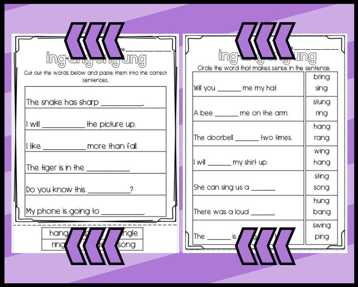 Ing Ang Ong and Ung Phonics Worksheets: Printable First Grade - Etsy