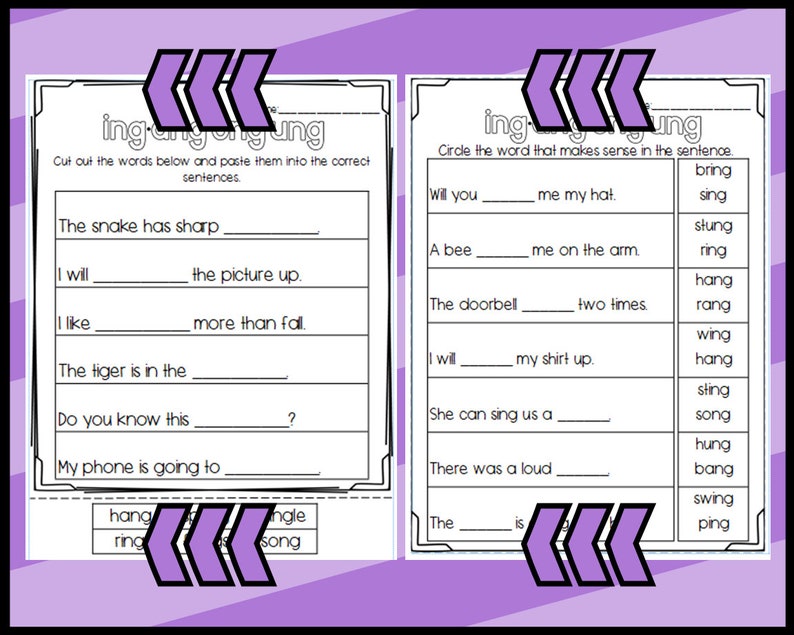 Ing Ang Ong and Ung Phonics Worksheets: Printable First Grade - Etsy