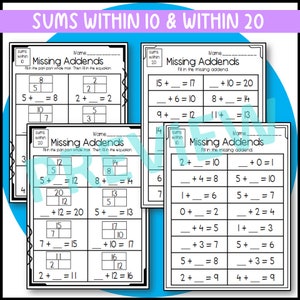 Missing Addend Worksheets: Dominoes, Part- Part- Whole, and Equation ...