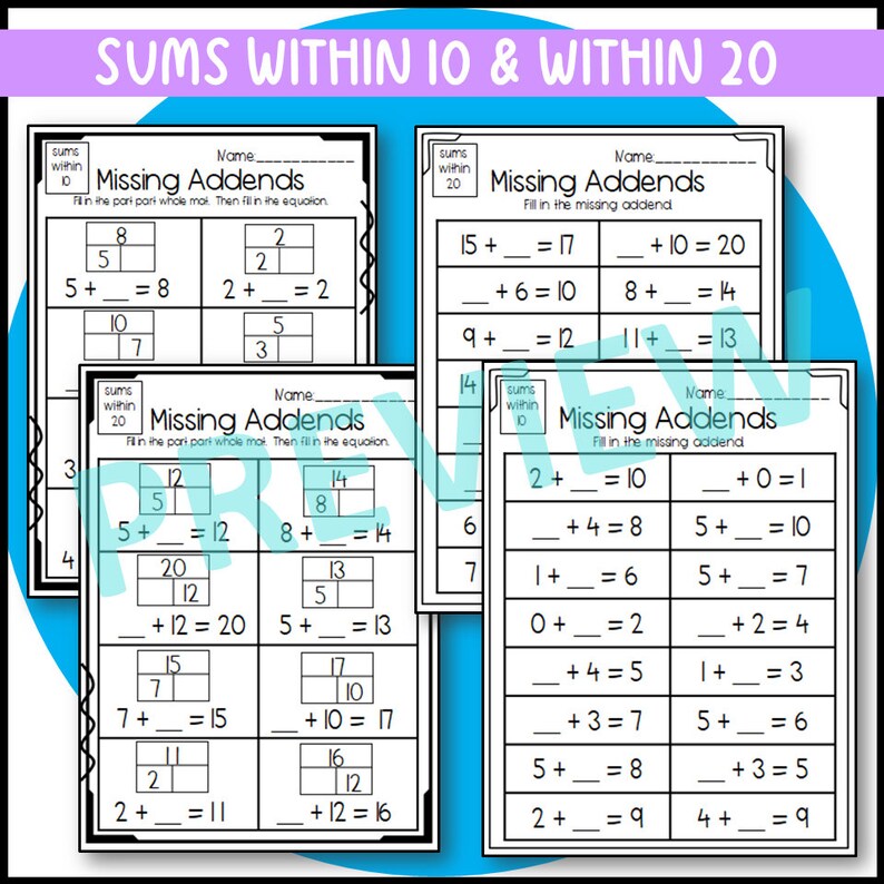 Missing Addend Worksheets: Dominoes, Part- Part- Whole, and Equation ...
